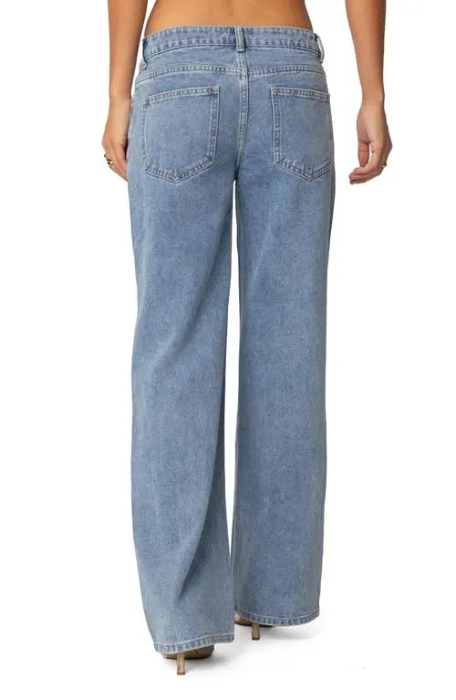 EDIKTED Faux Suede Stripe Wide Leg Jeans - Blue