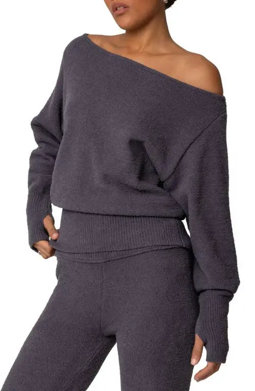 EDIKTED Plush Oversize Asymmetric Sweater - Dark Gray