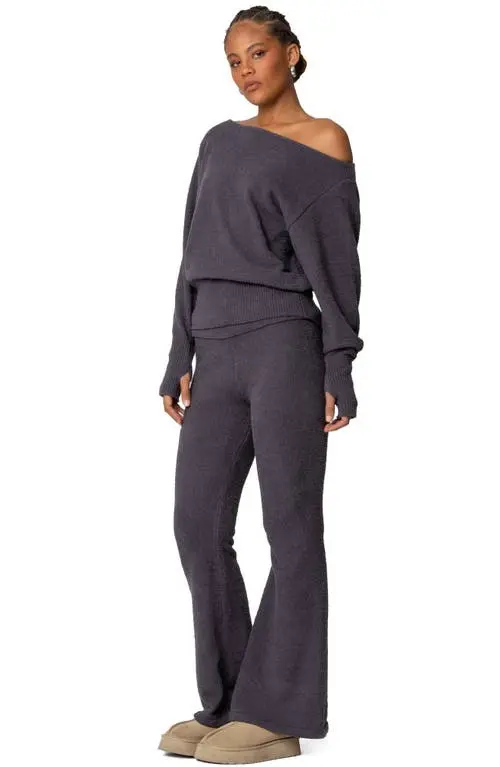 EDIKTED Plush Oversize Asymmetric Sweater - Dark Gray