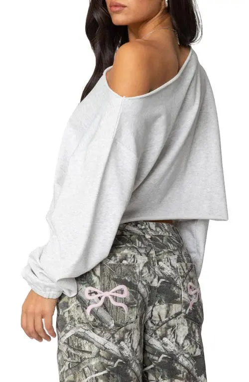 EDIKTED Avenline One-shoulder Sweatshirt - Gray-melange