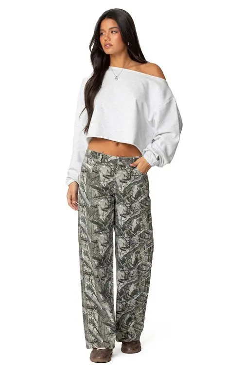 EDIKTED Avenline One-shoulder Sweatshirt - Gray-melange
