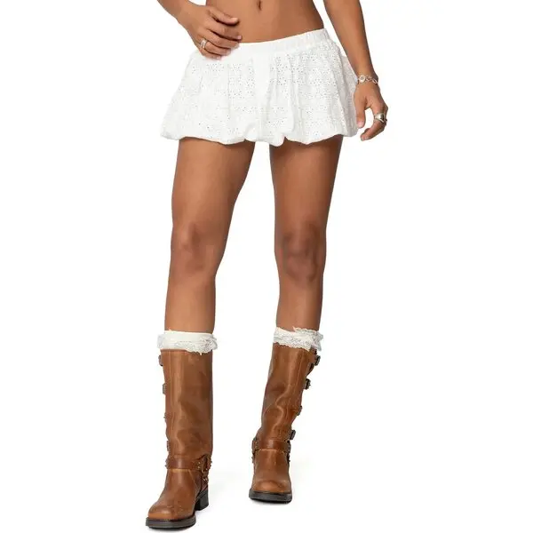 EDIKTED Livvie Eyelet Cotton Bubble Miniskirt - White
