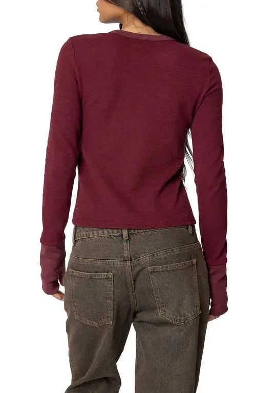 EDIKTED Waffle Long Sleeve T-shirt - Burgundy