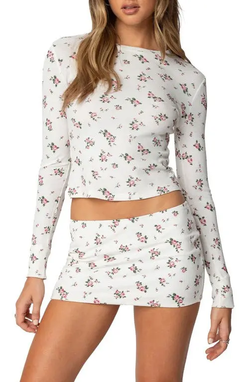 EDIKTED Melany Floral Waffle Long Sleeve T-shirt