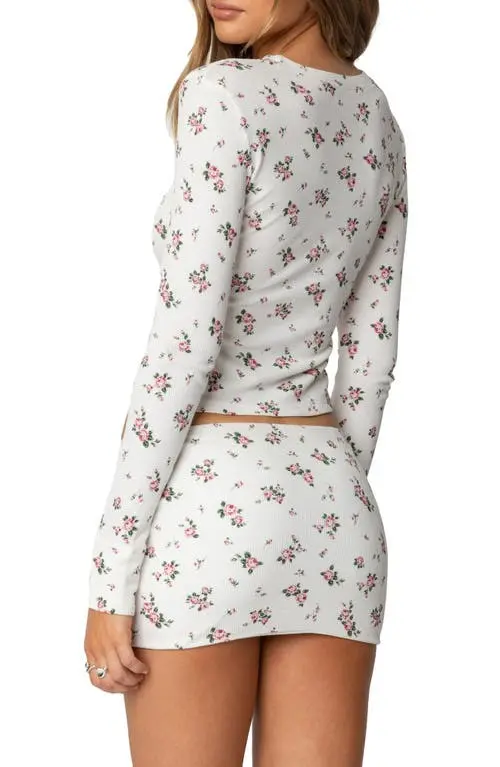 EDIKTED Melany Floral Waffle Long Sleeve T-shirt