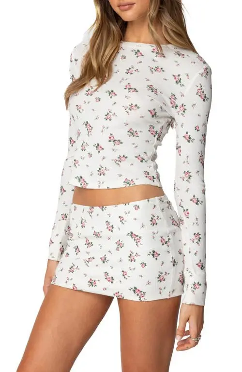 EDIKTED Melany Floral Waffle Long Sleeve T-shirt