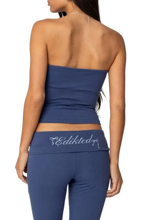 EDIKTED Aiyana Bow Crop Stretch Cotton Tube Top - Blue