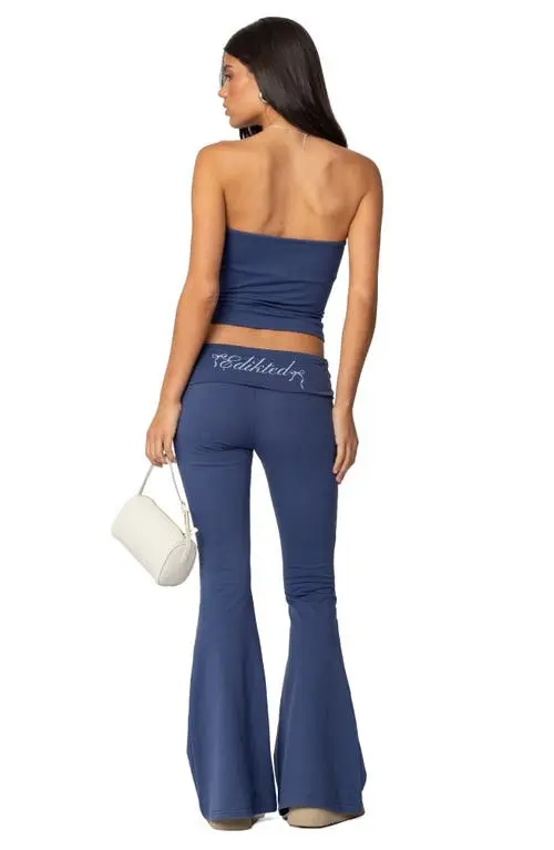 EDIKTED Aiyana Bow Crop Stretch Cotton Tube Top - Blue