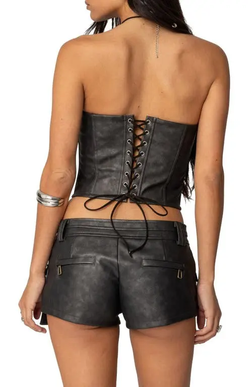 EDIKTED Ryan Faux Leather Cargo Corset Top