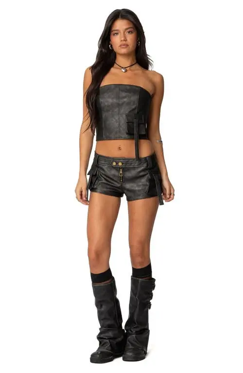 EDIKTED Ryan Faux Leather Cargo Corset Top