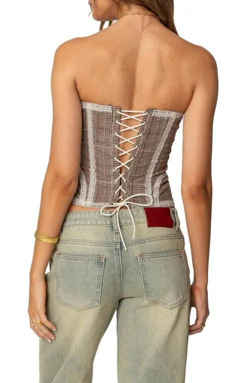 EDIKTED Jaiden Plaid Corset Top