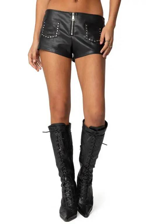 EDIKTED Studded Faux Leather Micro Shorts