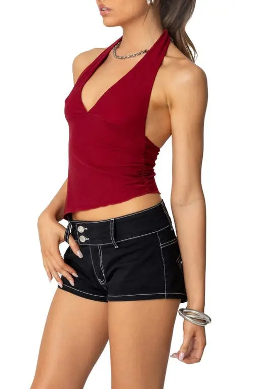 EDIKTED Rhett Asymmetric Halter Top - Burgundy