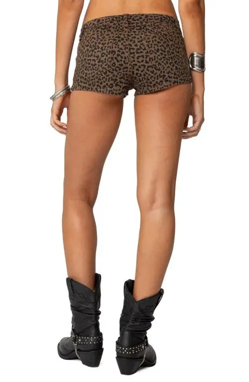EDIKTED Print Denim Micro Shorts - Leopard