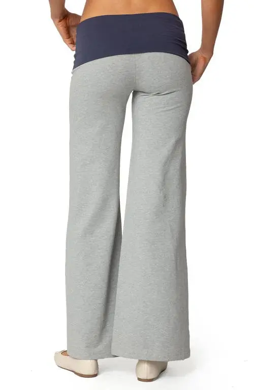 EDIKTED Contrast Foldover Wide Leg Pants - Gray-melange