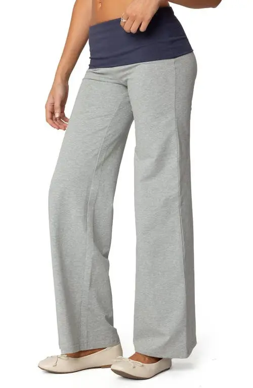 EDIKTED Contrast Foldover Wide Leg Pants - Gray-melange