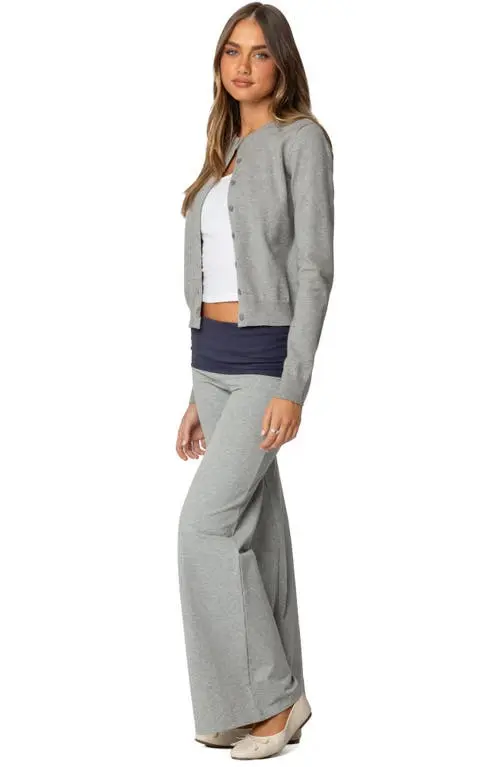 EDIKTED Contrast Foldover Wide Leg Pants - Gray-melange