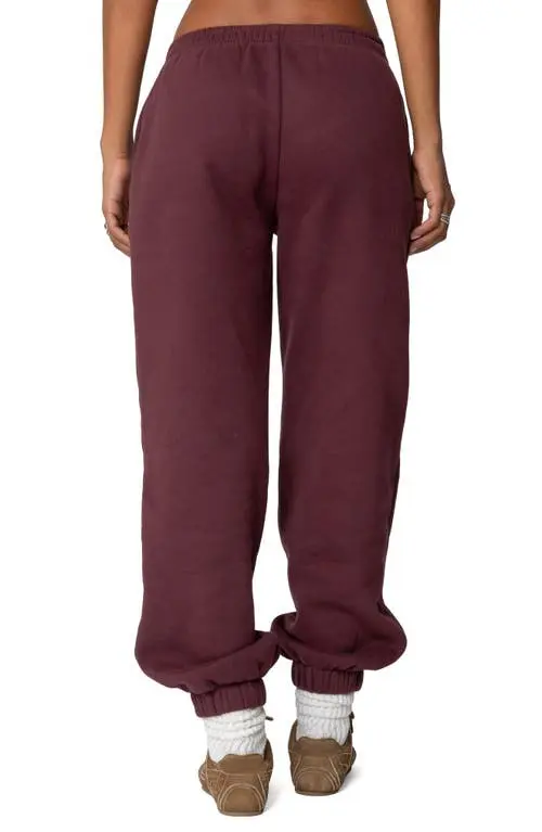 EDIKTED Sasha Bow Detail Fleece Sweatpants - Burgundy