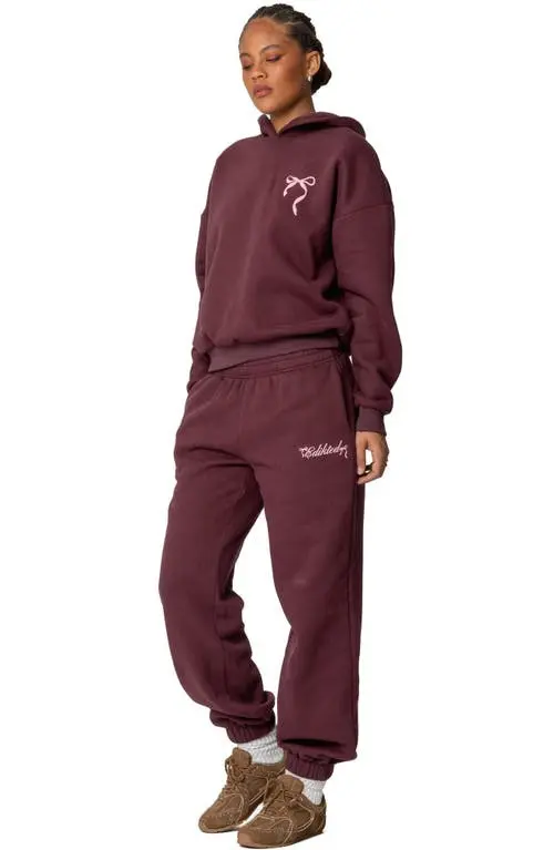 EDIKTED Sasha Bow Detail Fleece Sweatpants - Burgundy