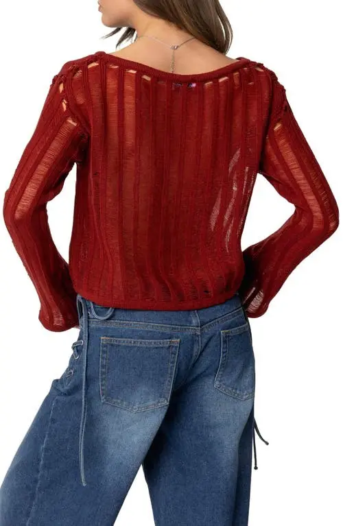 EDIKTED Sagir Sheer Ladder Stitch Crop Top