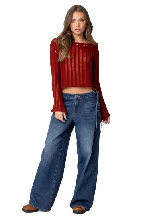 EDIKTED Sagir Sheer Ladder Stitch Crop Top