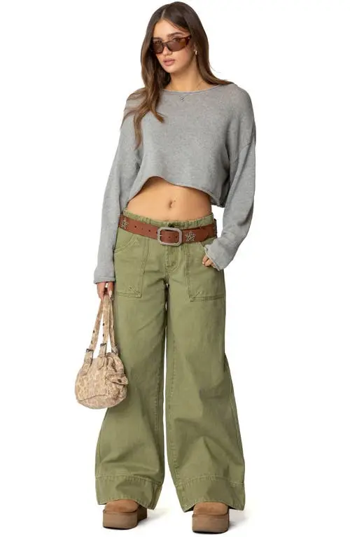 EDIKTED Vivienne Low Rise Baggy Twill Pants - Olive