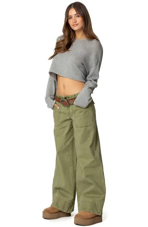 EDIKTED Vivienne Low Rise Baggy Twill Pants - Olive