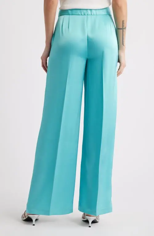 TAHARI ASL Wide Leg Satin Pants - Turquoise