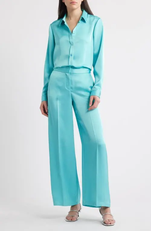 TAHARI ASL Wide Leg Satin Pants - Turquoise