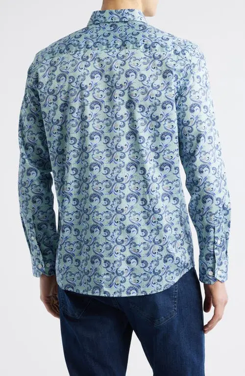 Johnston & Murphy Check Paisley Button-up Shirt - Sage/navy