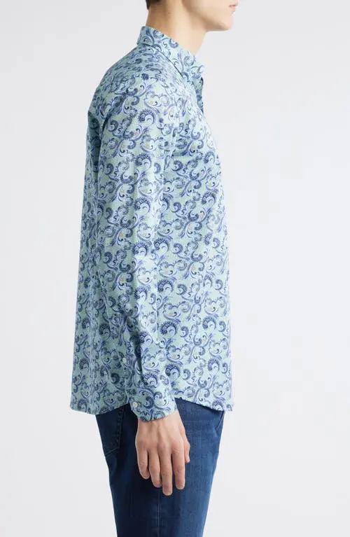 Johnston & Murphy Check Paisley Button-up Shirt - Sage/navy
