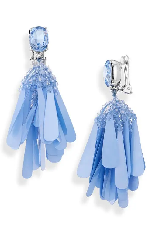 Oscar De La Renta Bead & Sequin Flower Cascade Clip-on Drop Earrings - Aquamarine