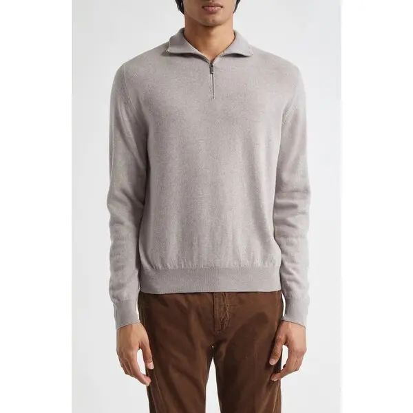 Massimo Alba Half Zip Cashmere Pullover - Tortora