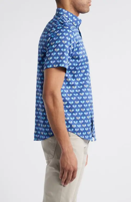 Johnston & Murphy Pickleball Print Short Sleeve Button-up Shirt - Navy Multi