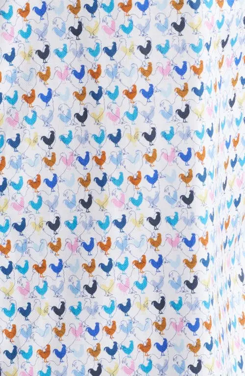 Johnston & Murphy Rooster Print Short Sleeve Button-up Shirt - White Multi