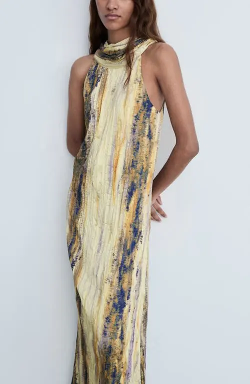 Mango Tie Dye Textured Satin Maxi Dress - Pastel Yellow | Editorialist