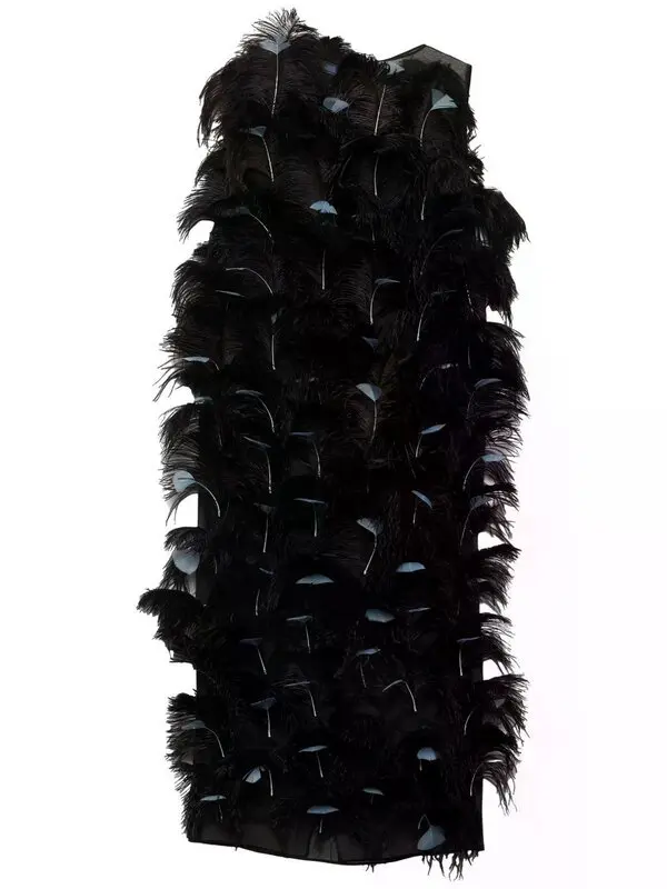 Prada Feather-embellished Silk Organza Dress - Black