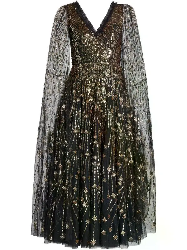 NEEDLE & THREAD Sequined Cape Dress