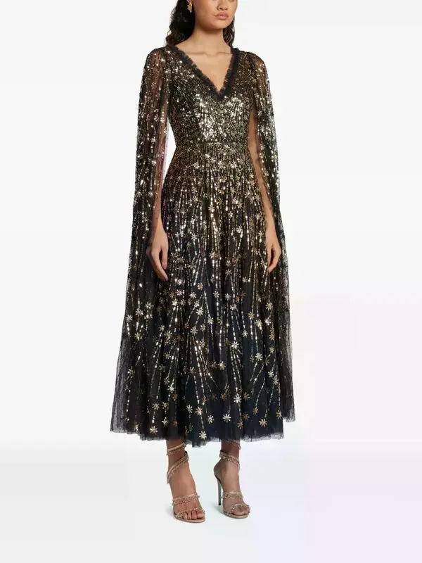 Needle Thread Sequined Cape Dress Black Editorialist