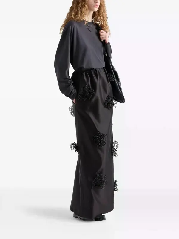 Prada Embroidered Satin Maxi Skirt
