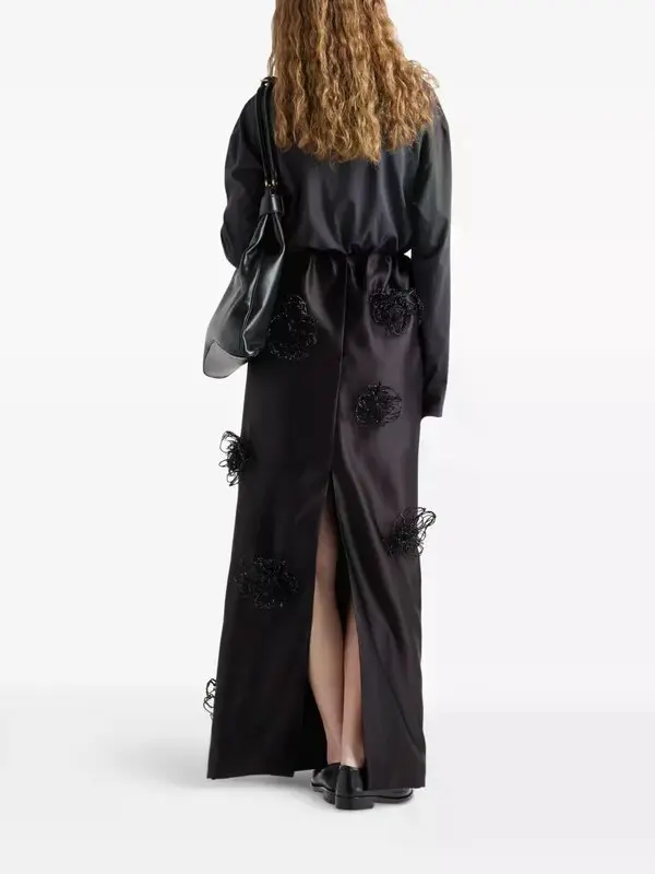 Prada Embroidered Satin Maxi Skirt
