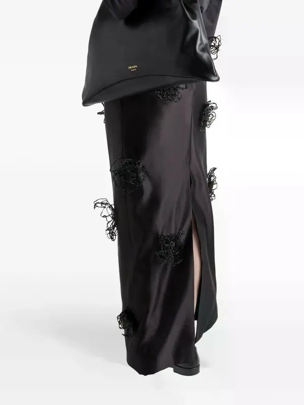 Prada Embroidered Satin Maxi Skirt