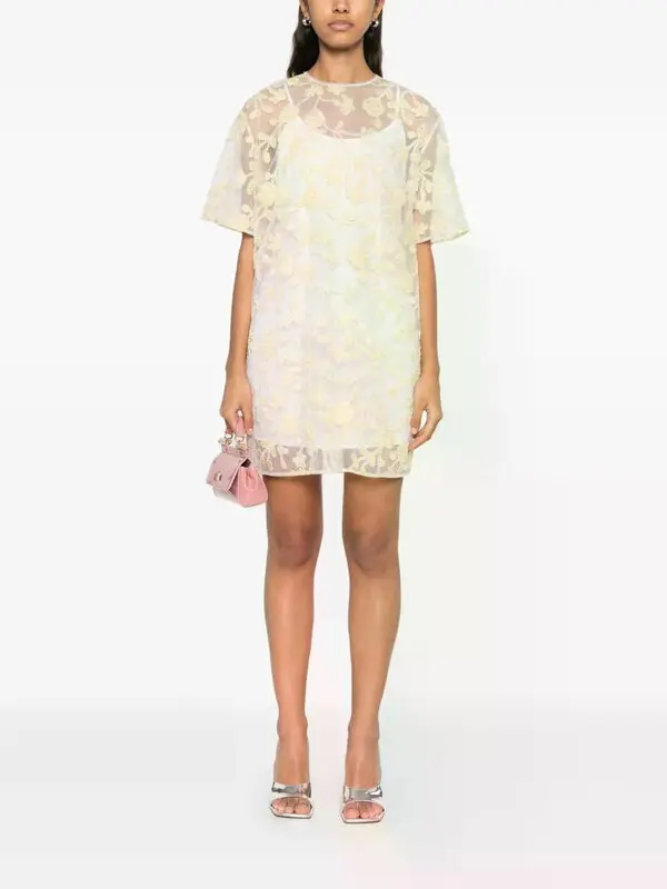 ROTATE BY BIRGER CHRISTENSEN Floral-embroidered Mini Dress - Yellow