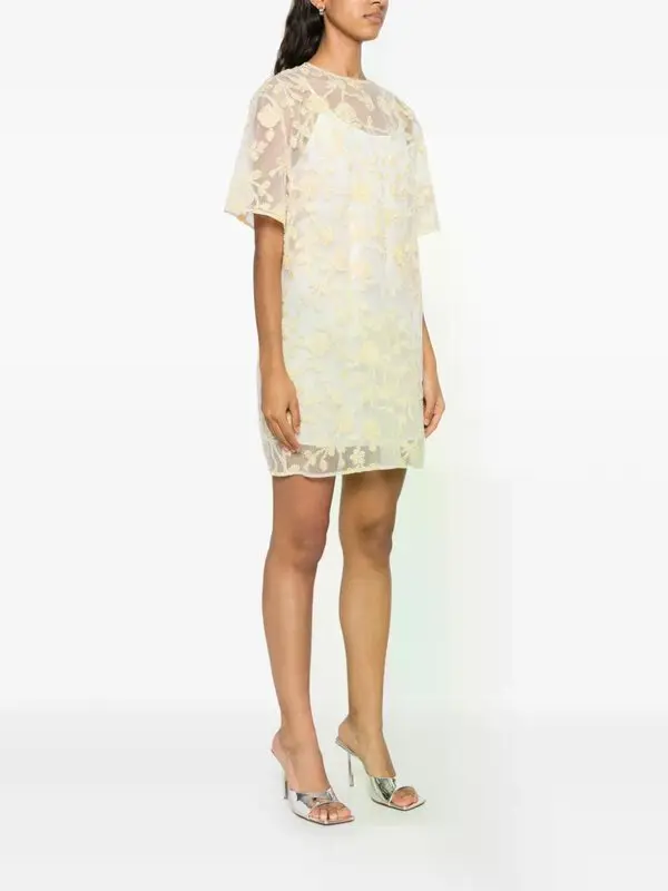 ROTATE BY BIRGER CHRISTENSEN Floral-embroidered Mini Dress - Yellow