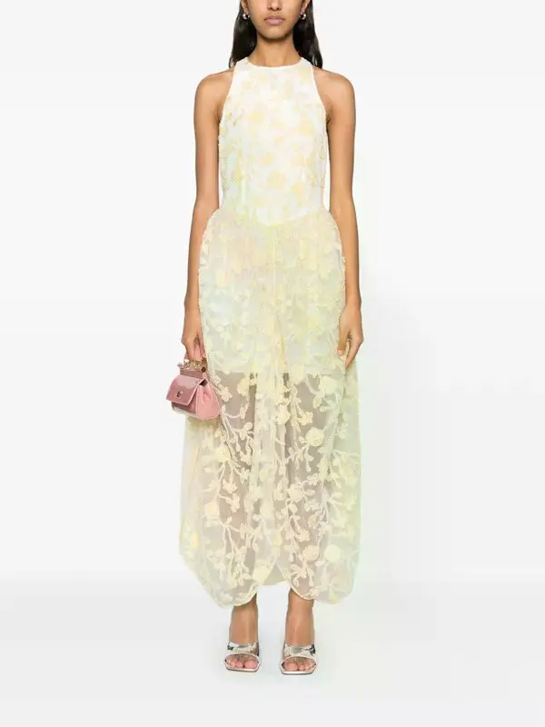 ROTATE BY BIRGER CHRISTENSEN Floral-beaded Midi Dress