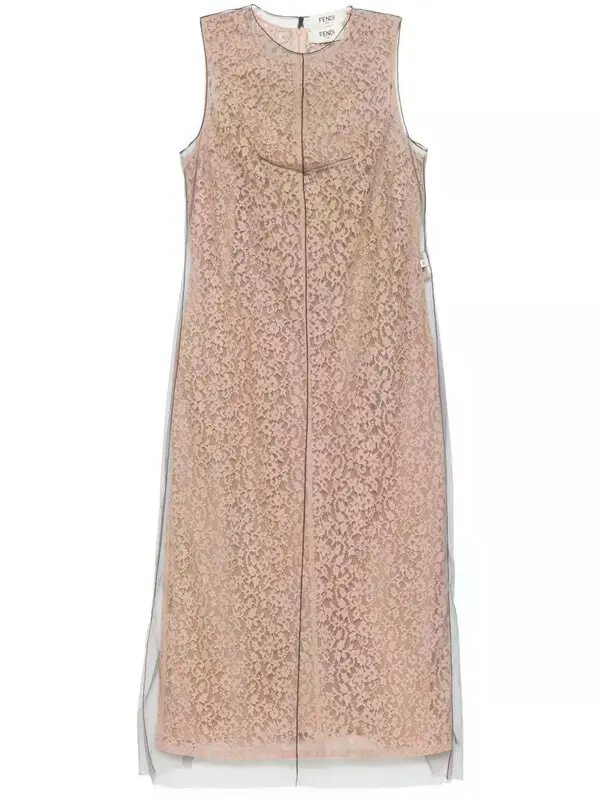 Fendi Floral Lace Midi Dress - Neutrals