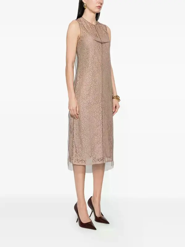 Fendi Floral Lace Midi Dress - Neutrals