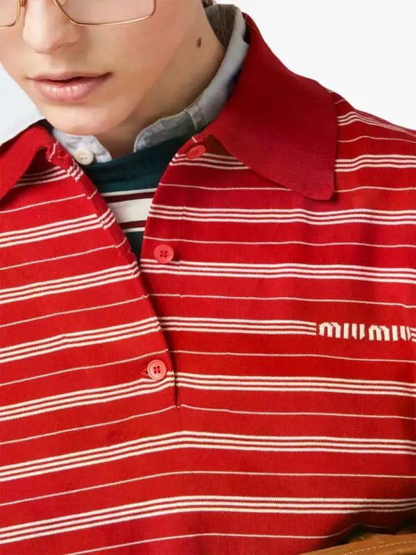 Miu Miu Intarsia-knit Logo Polo Shirt
