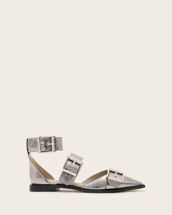 ALLSAINTS Sutton Metallic Leather Point Toe Flats - Grey