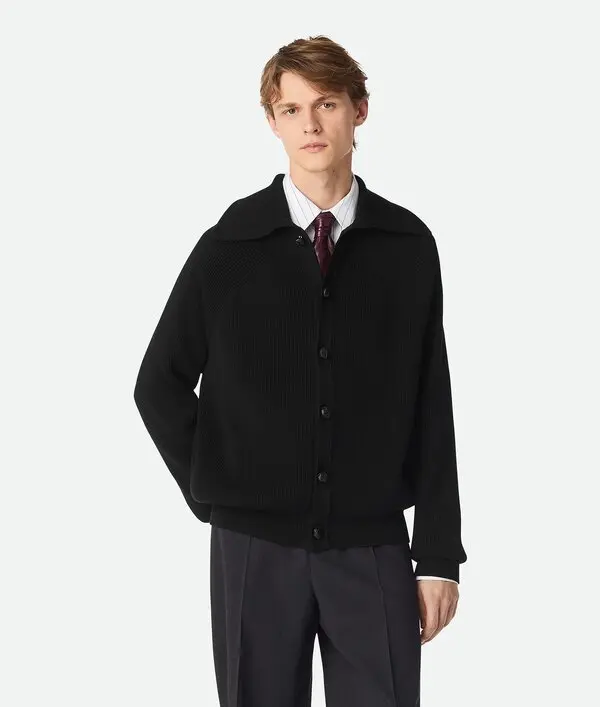 Bottega Veneta Cotton English Rib Cardigan - Black